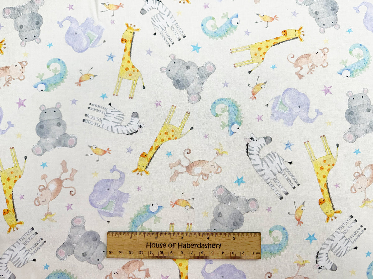 Nutex Fabric - Cute New Baby Nursery Animals - Quilting Craft Fabric M ...