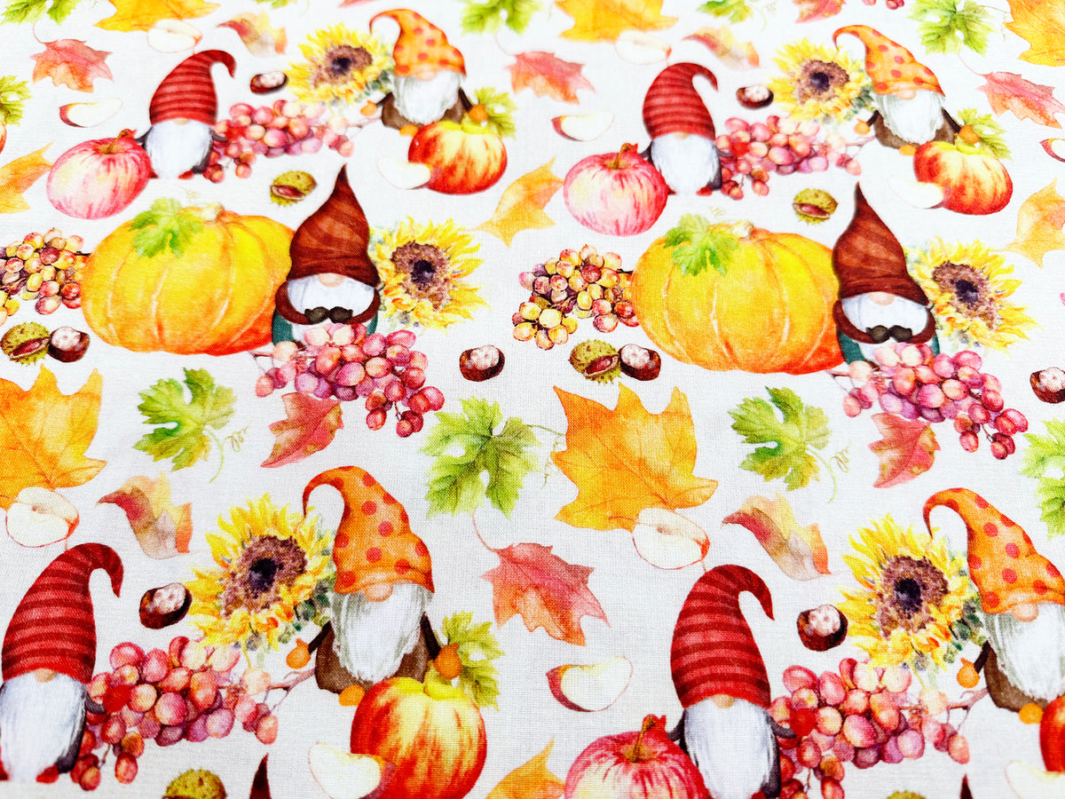 Cotton Fabric - Cute Autumn Gonks & Pumpkins - Digital Print Craft Fab ...