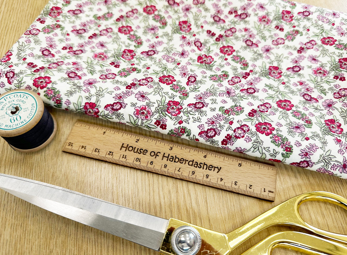 100% Cotton Fabric - Pretty Pink Ditsy Floral on Ivory - Craft Fabric ...