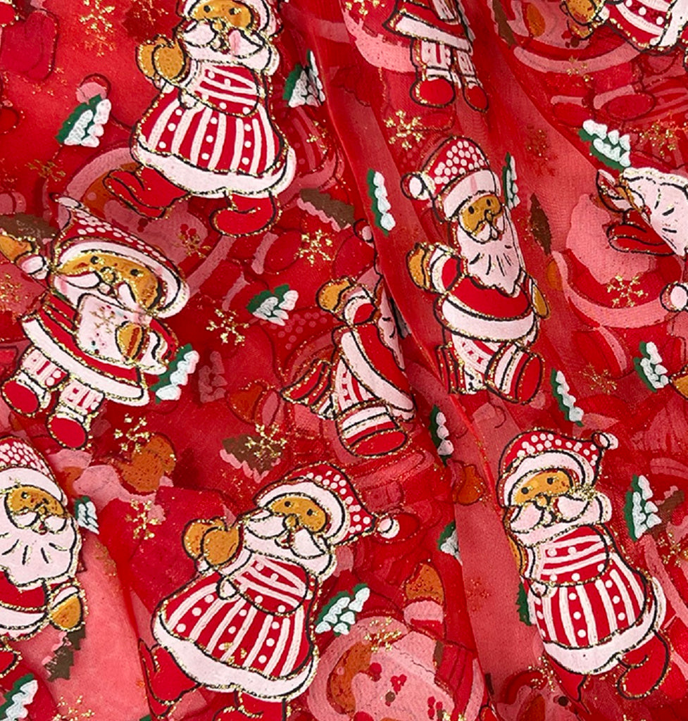 Christmas Organza Fabric - Red & White Santas Father Christmas on Red ...