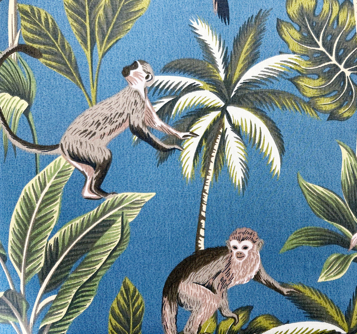 Upholstery Fabric - 'Monkey' Teal Blue Palm Tree & Monkey Print - Cush ...