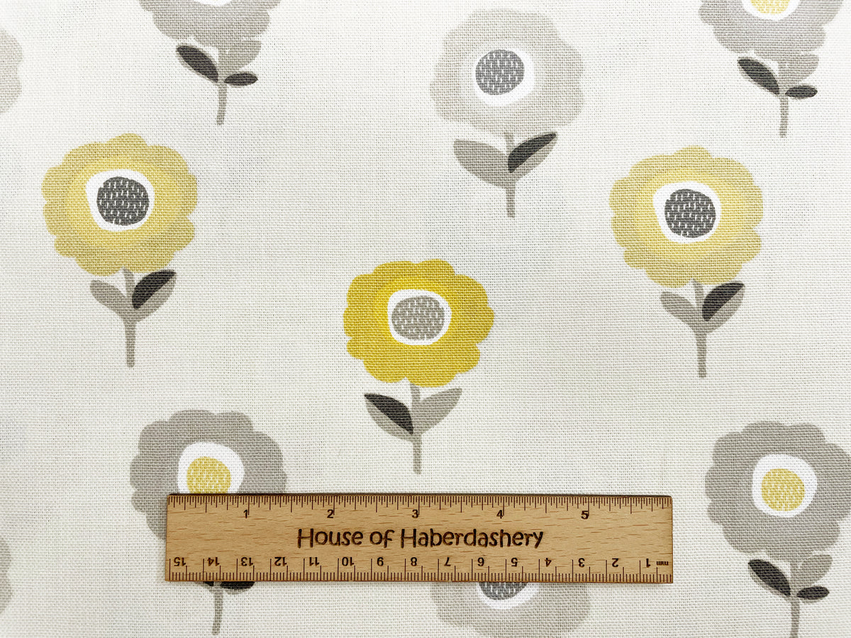 Half Panama Cotton - Elsa Ochre Daisy Floral Print - Craft Upholstery ...
