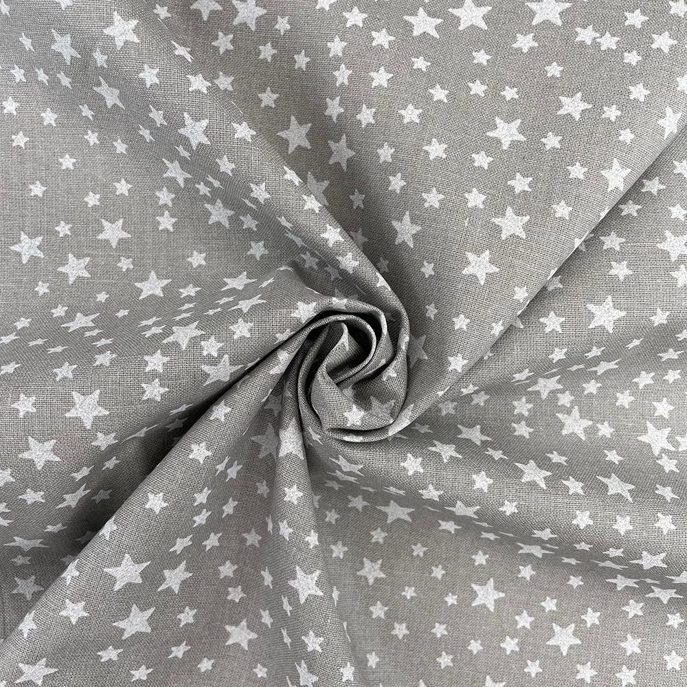 Christmas Fabric - White Stars Grey Background - Cotton Fabric – House ...