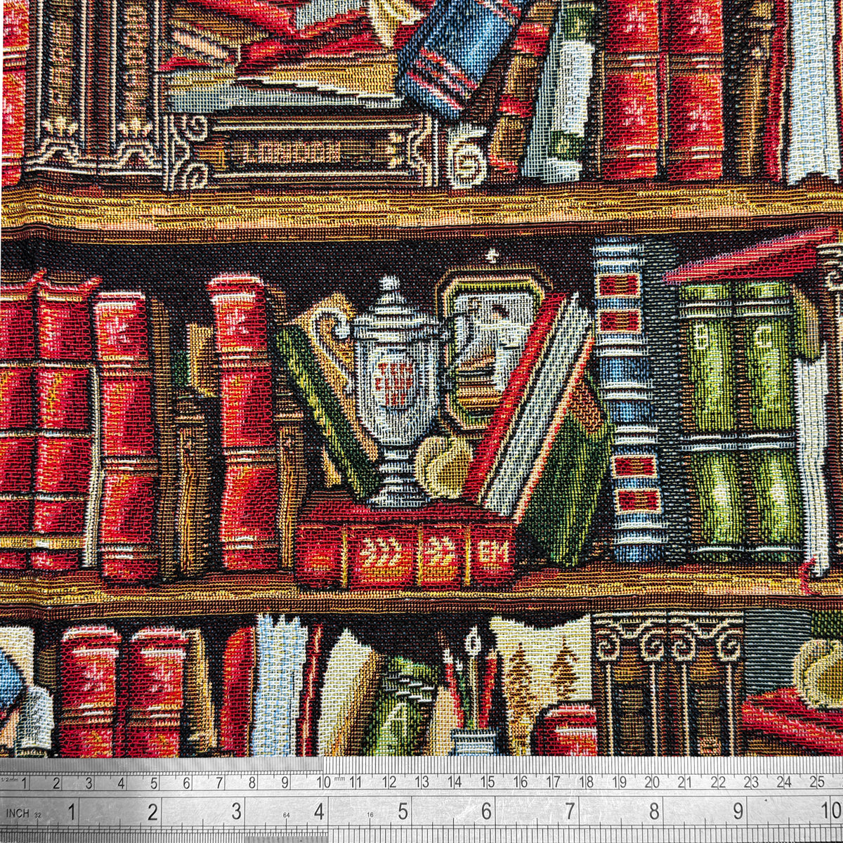 Tapestry Fabric - Library - Books Bookshelf - Luxury Upholstery Materi ...