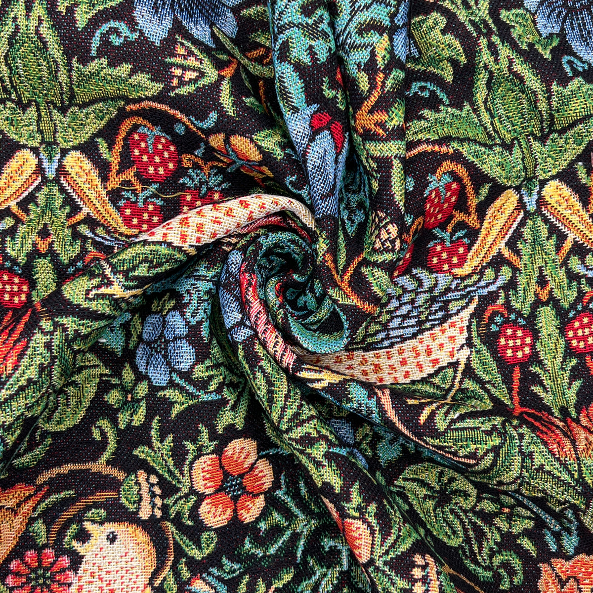 Tapestry Fabric - William Morris Black Strawberry Thief - Luxury Uphol ...