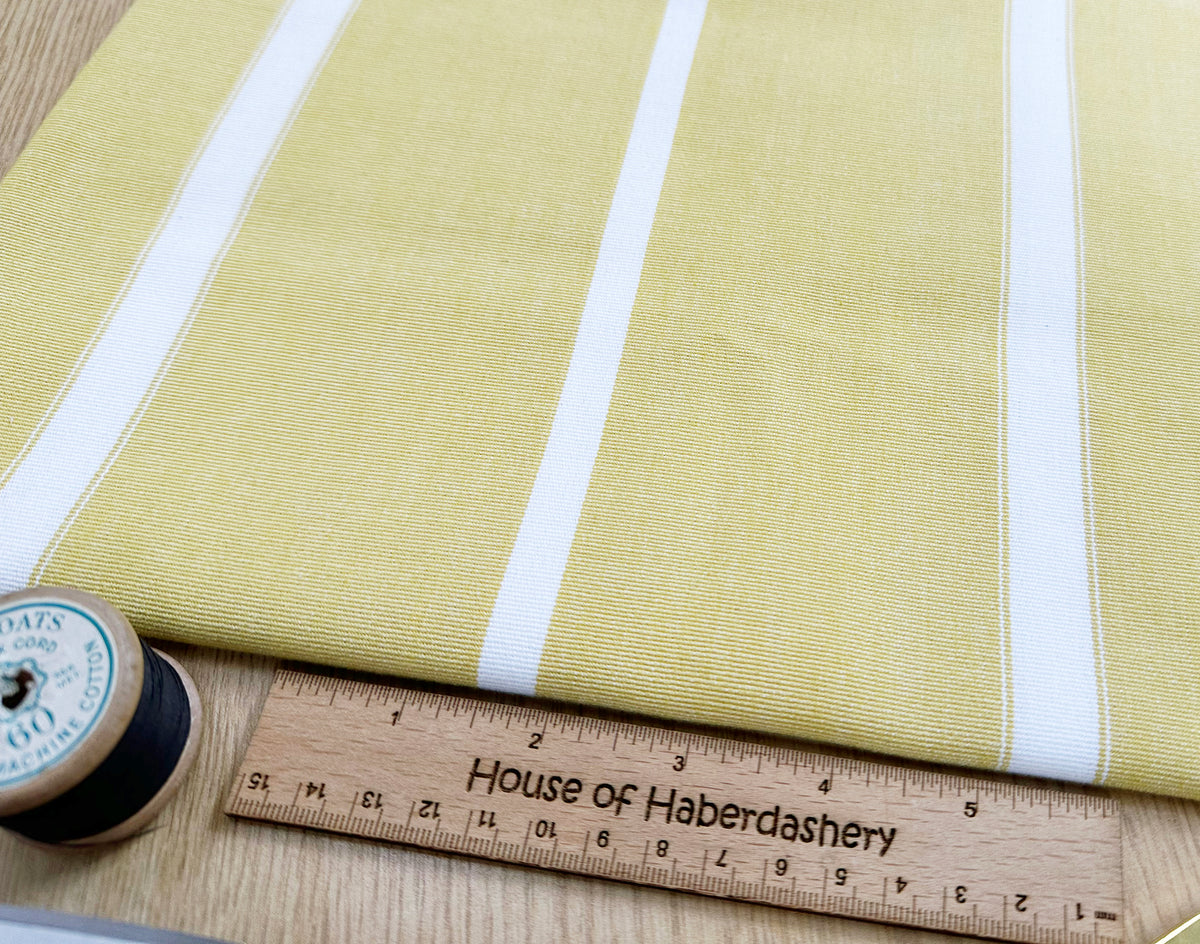 Upholstery Fabric - Reno Acacia Yellow Ticking Stripe Roman Blind Fabr ...