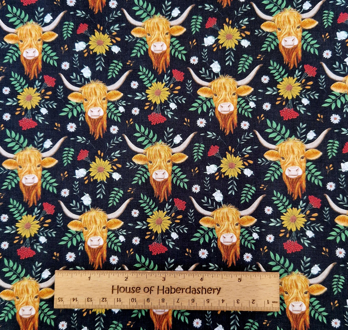 Nutex Fabric - Highland Cow Blooms - Cotton Quilting Craft Fabric ...