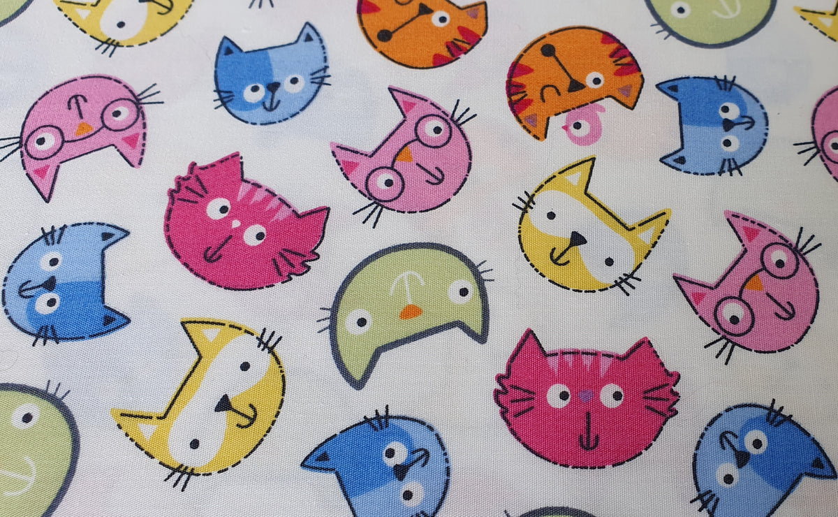 Childrens Fabrics ~ Kitty Cat Print ~ Ivory ~ 100% Cotton Poplin Print ...