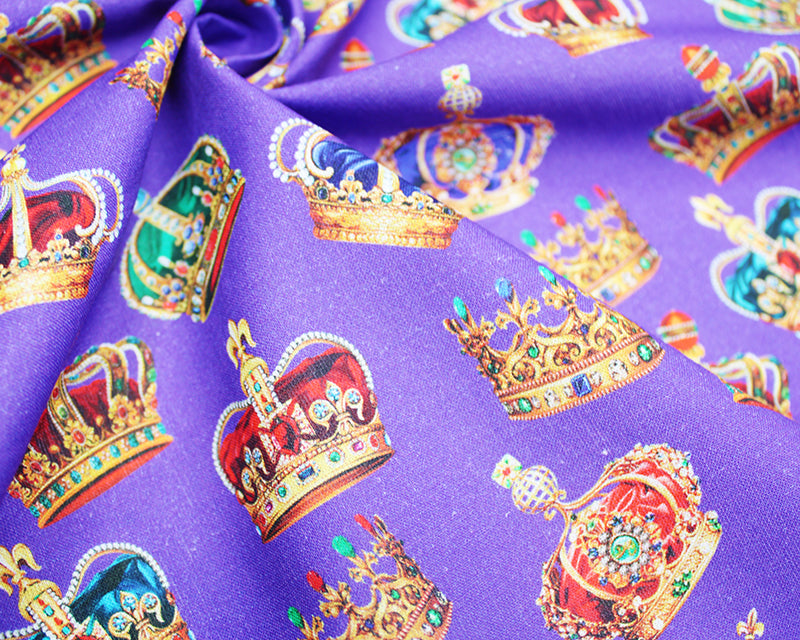 Coronation Fabric - Royal Crowns on Purple - 100% Cotton – House of ...