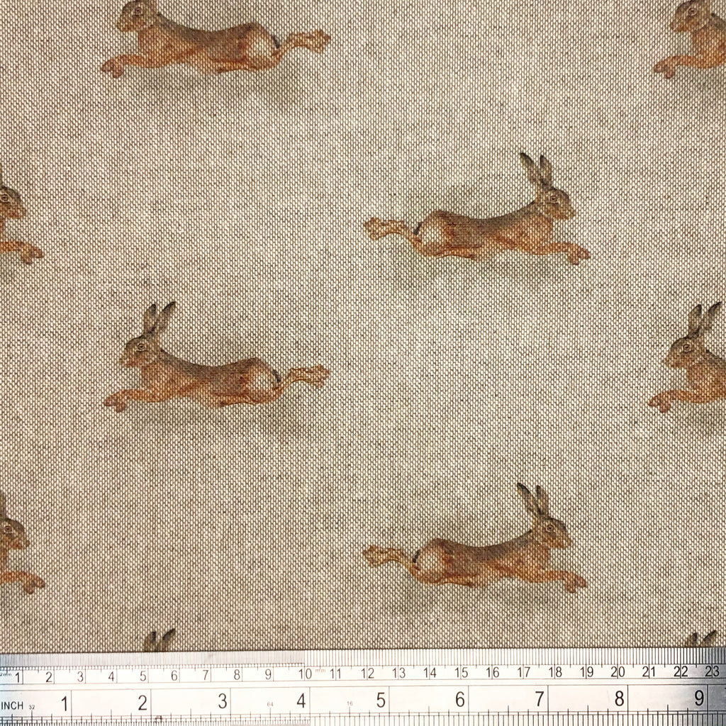 Upholstery Fabric - Cotton Rich Linen Look Material - Leaping Hares ...