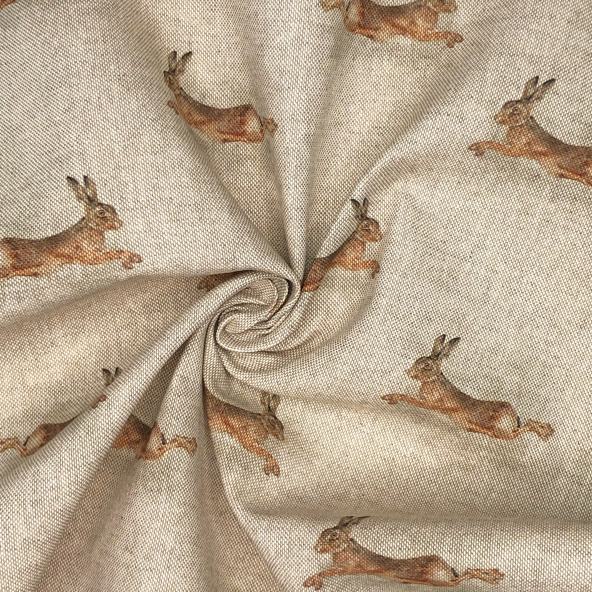 Upholstery Fabric - Cotton Rich Linen Look Material - Leaping Hares ...