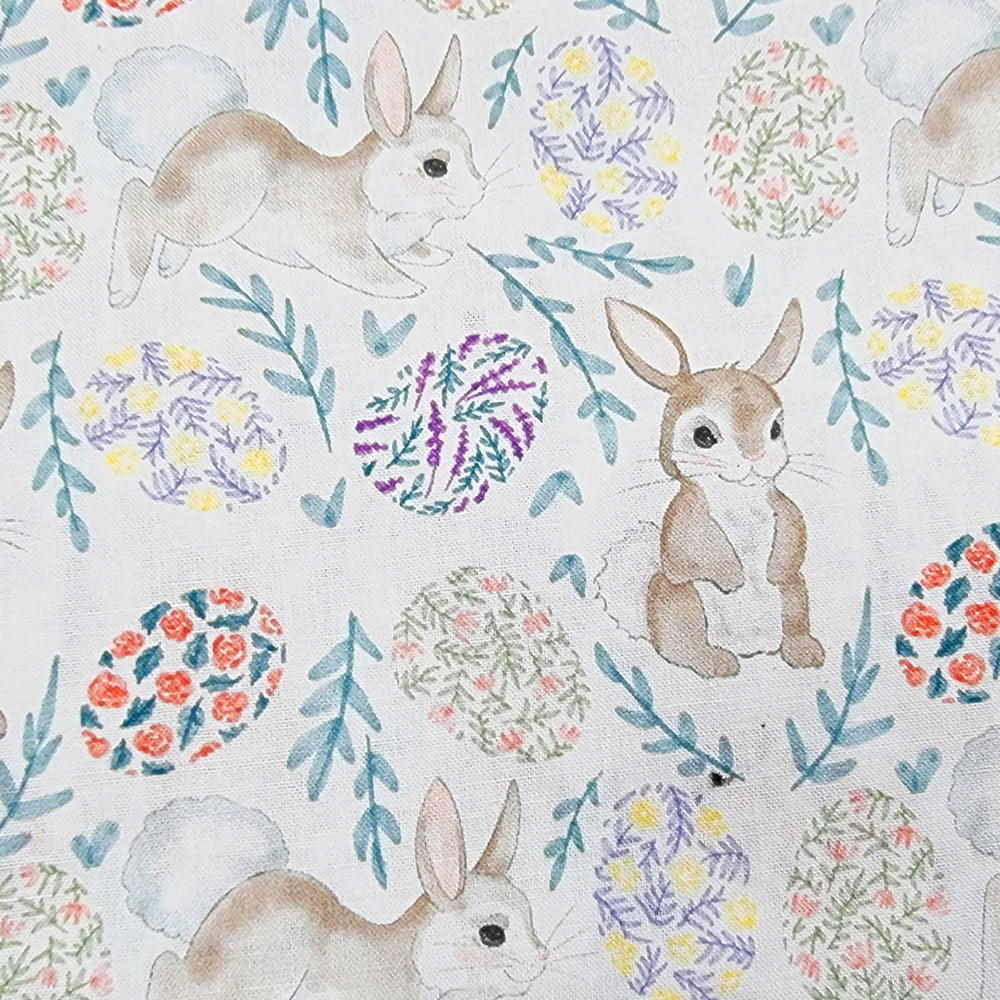 Easter Fabric - Spring Bunny & Floral Easter Eggs Cotton Craft Fabric ...